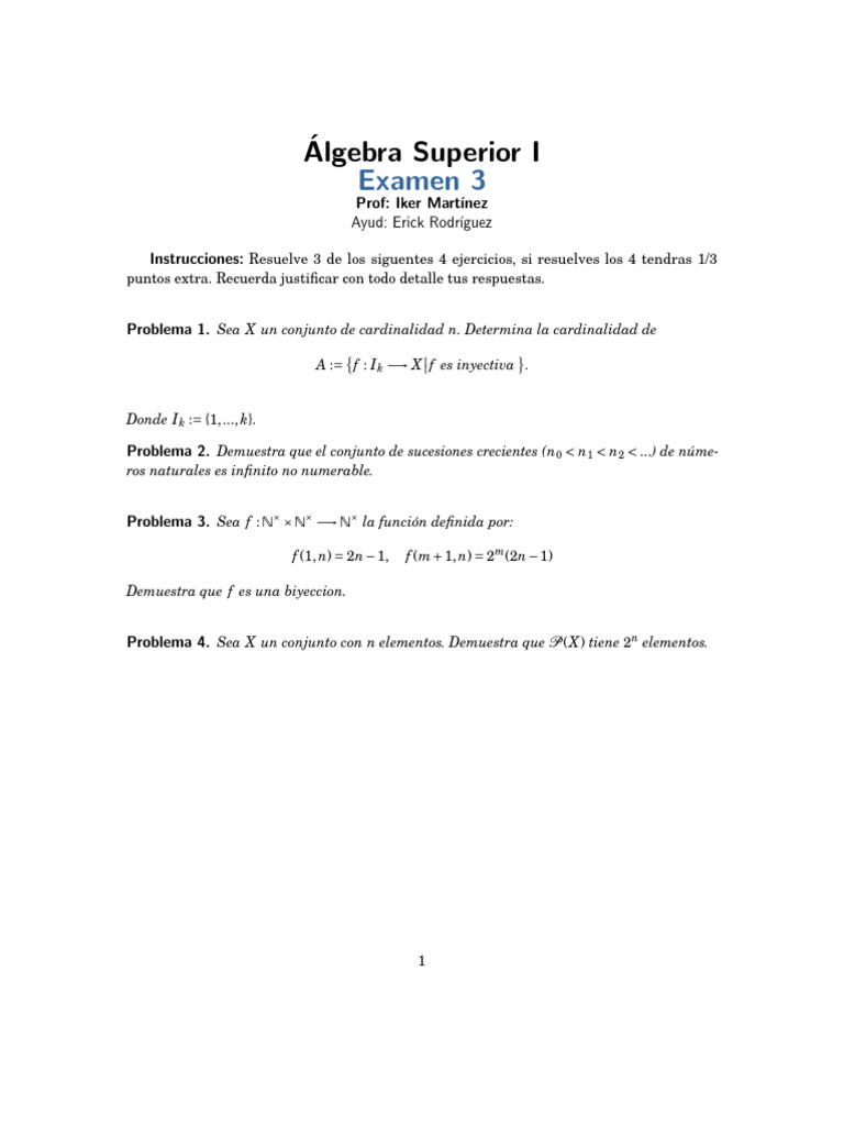 Examen de Álgebra Superior I: Problemas y Soluciones | PDF