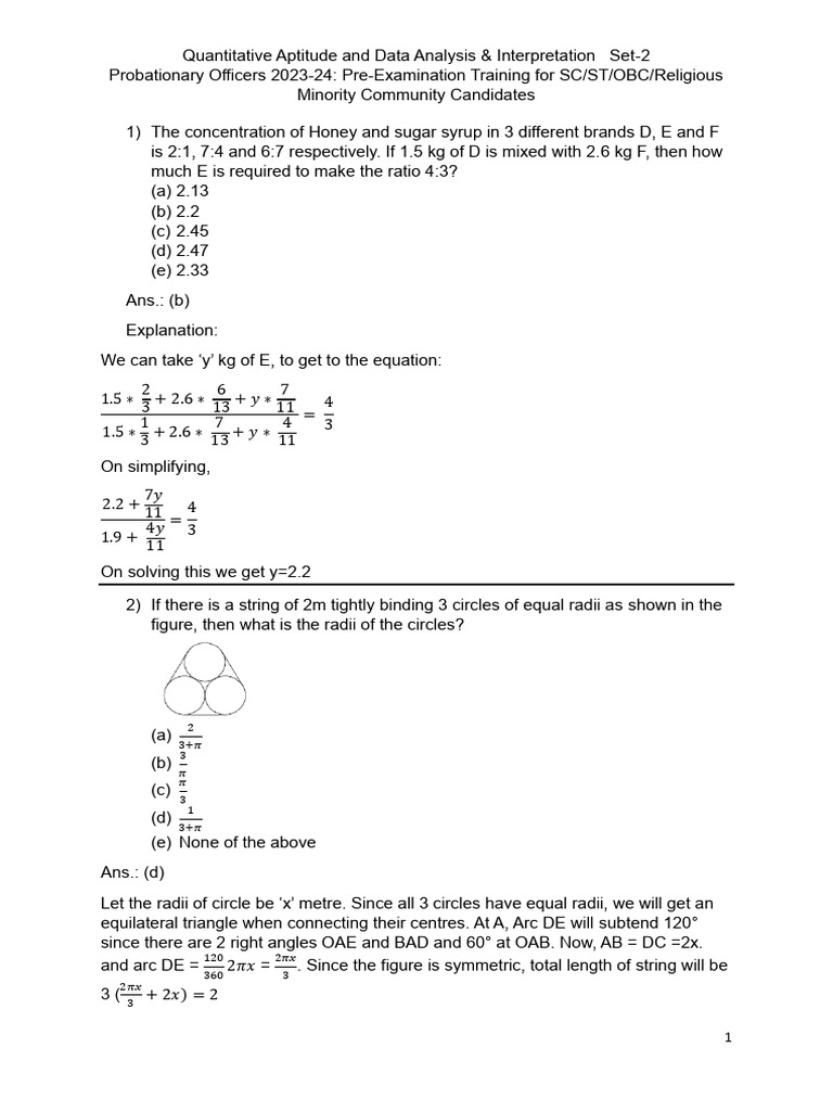 Quantitative Aptitude Set-2 for PO Exam | PDF | Expense | Circle