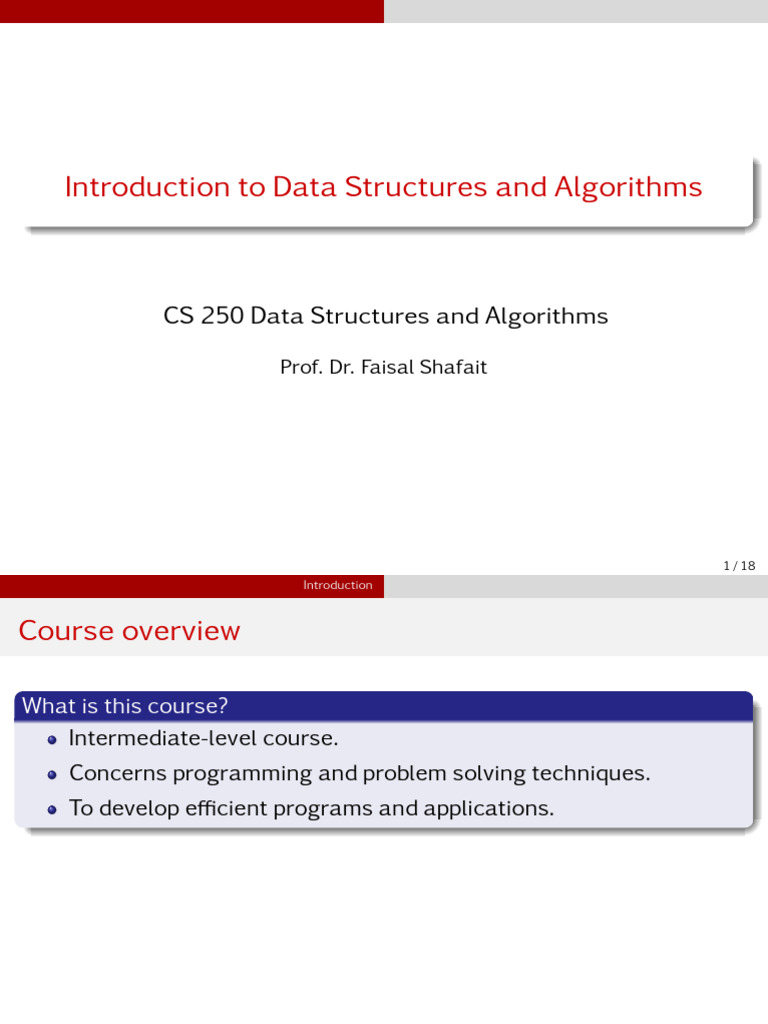 Lecture 01 Introduction to Data Structures and Algorithms | PDF | Algorithms | Computer Network