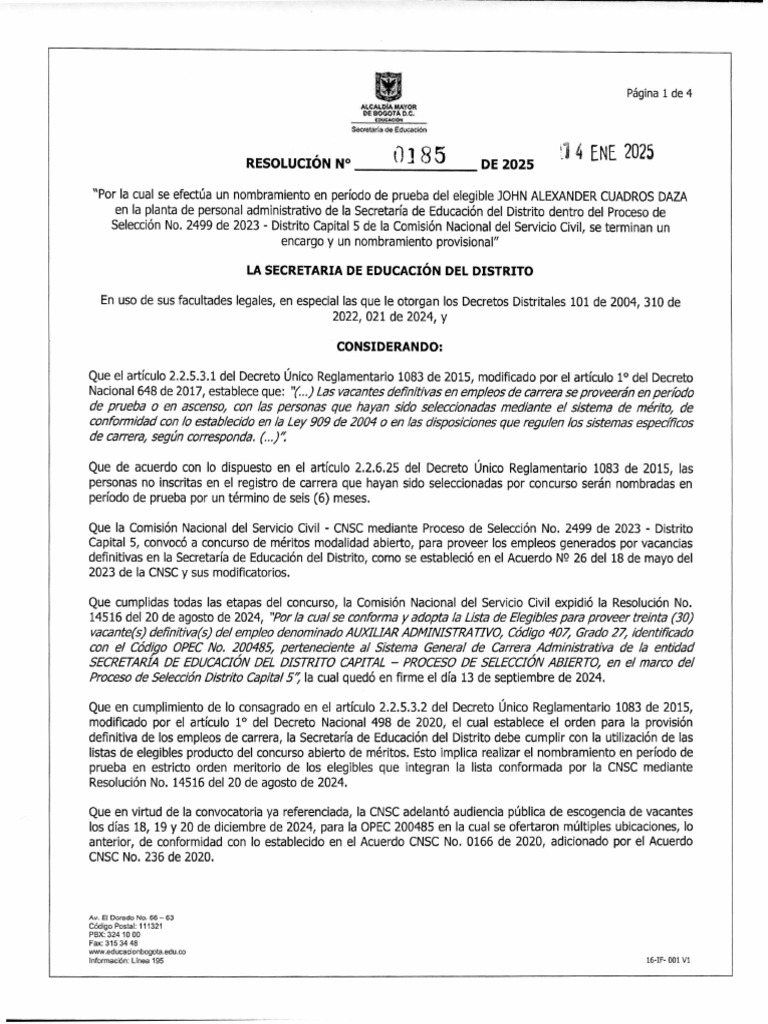 Resolucion 0185 14 Enero 2025 | PDF