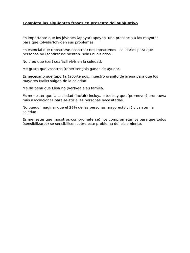 Ejercicio-Presente Del Subjuntivo | PDF