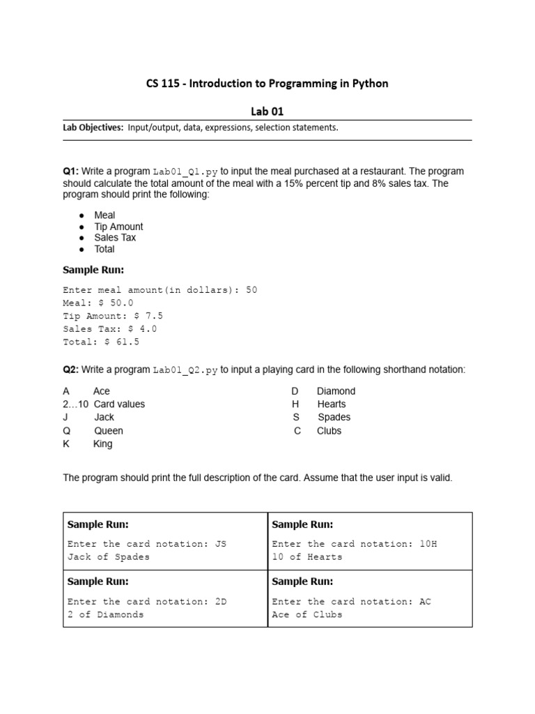 CS115_Lab01 | PDF | Computer Programming CS115_Lab01 | PDF | Computer Programming