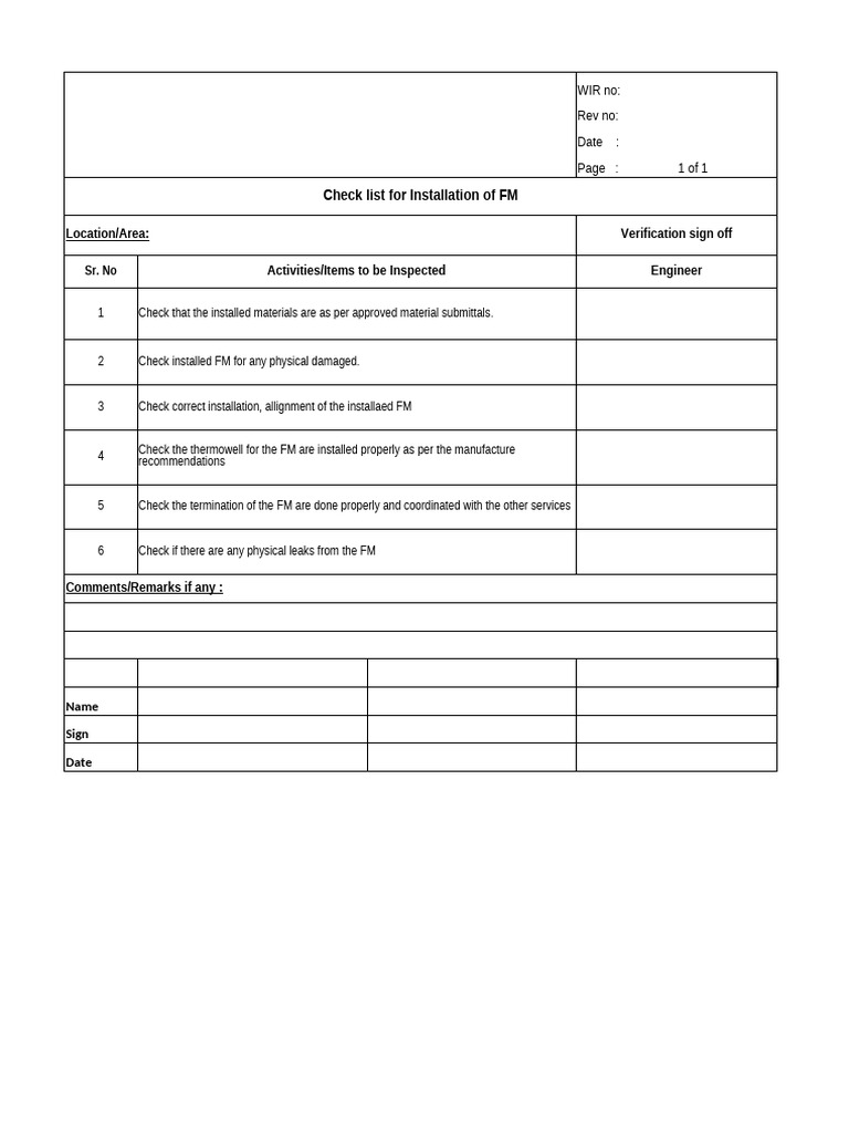 Check List For Installation TTS | PDF