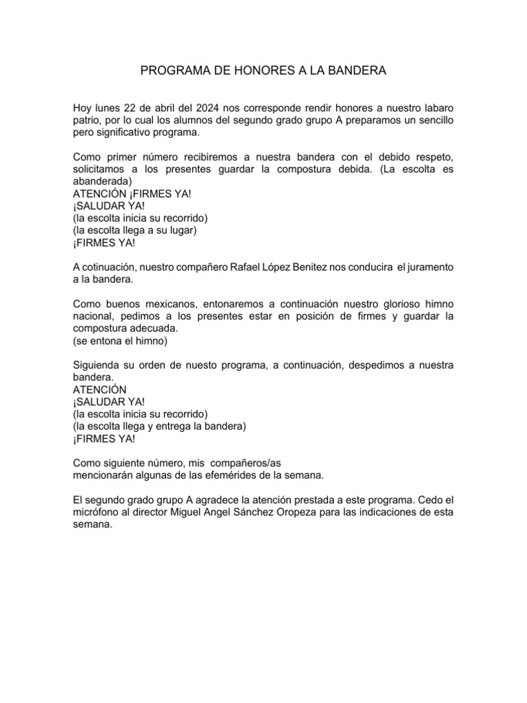 PROGRAMA DE HONORES A LA BANDERA | PDF