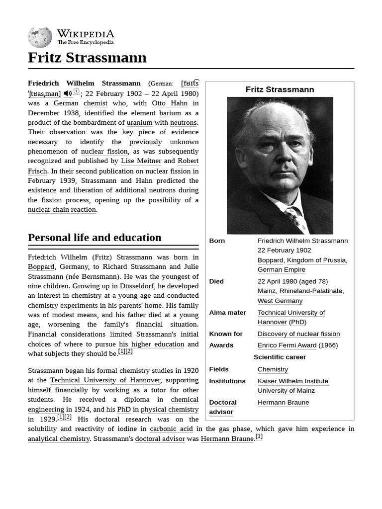 Fritz_Strassmann | PDF | Nuclear Energy | Nuclear Physics