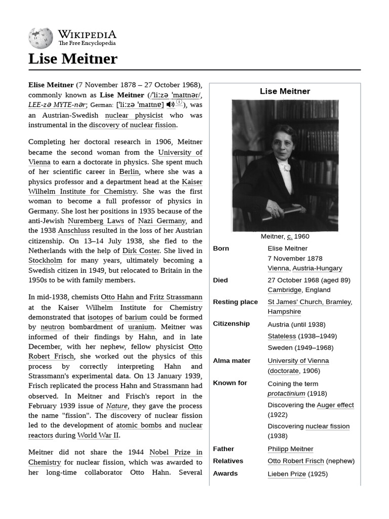 Lise Meitner | PDF | Atomic Nucleus | Neutron