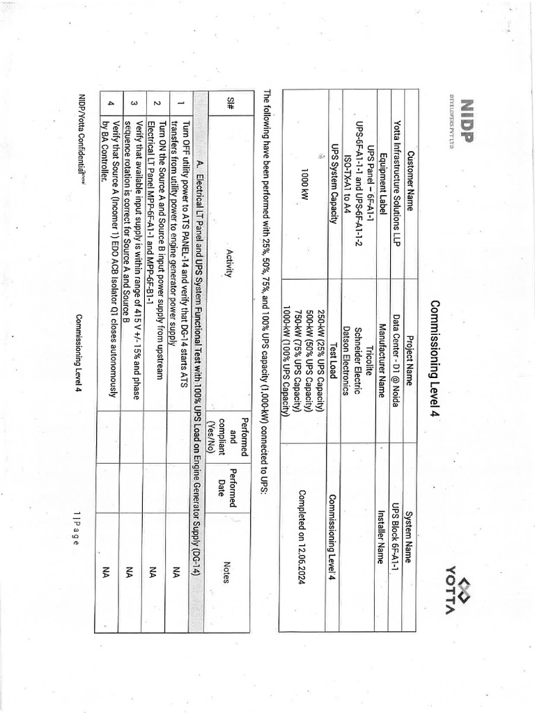 UPS & LIB Commissioning Level 4 Procedure | PDF