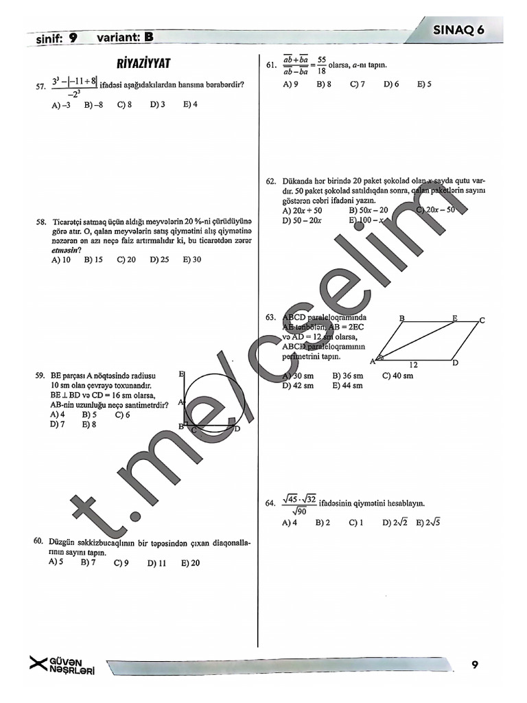 02-02-2025 Güvən Sınaq 6 IX Sinif | PDF