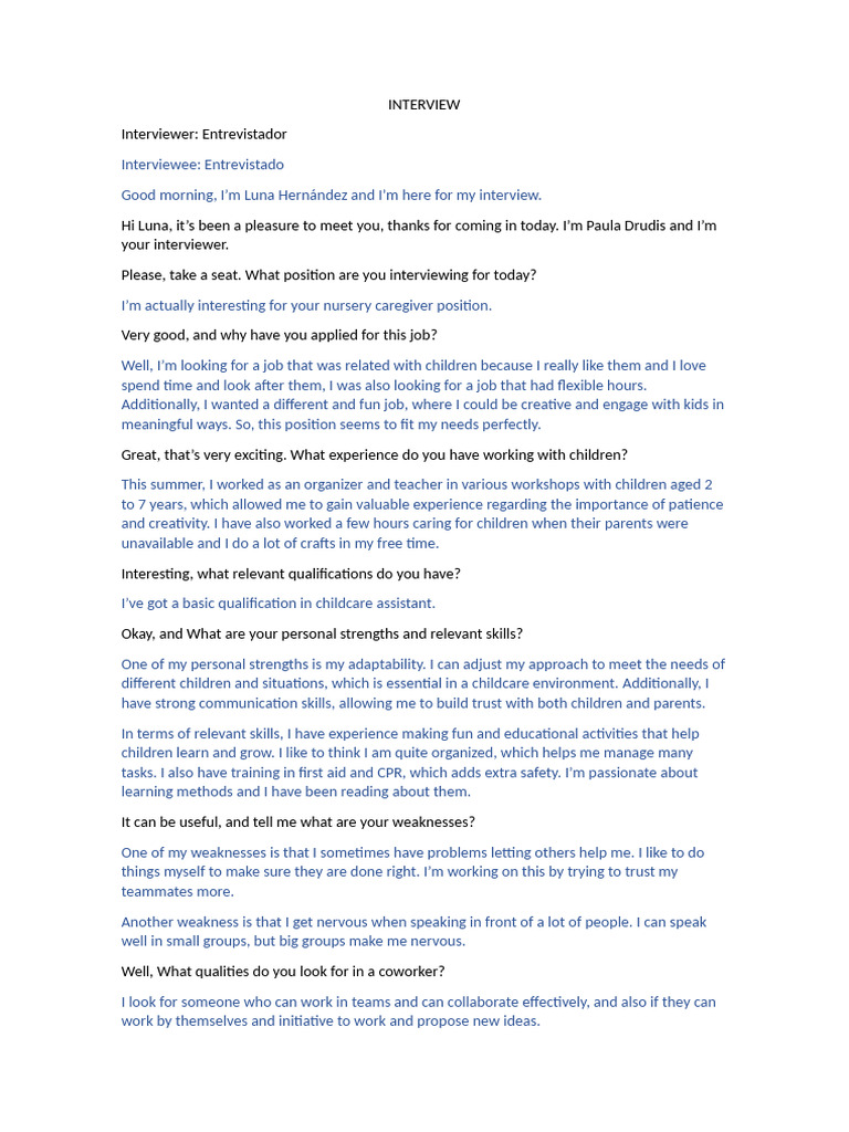 Interview Pdf Child Care