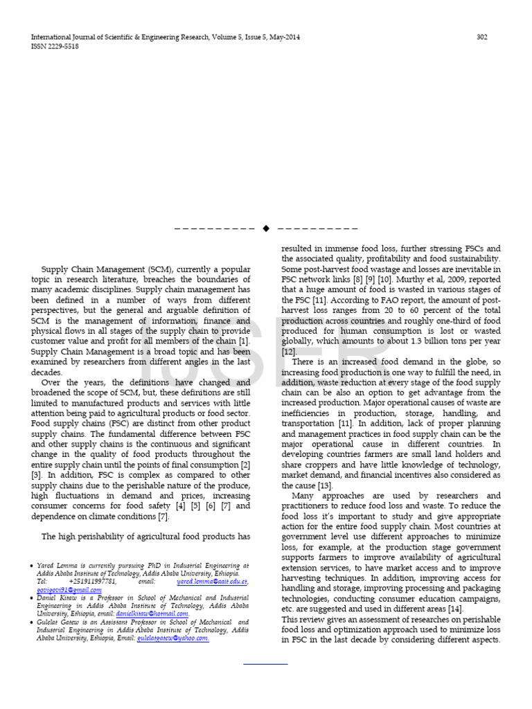 Researchpaper Loss in Perishable Food Supply Chain An Optimization Approach Literature Review ...