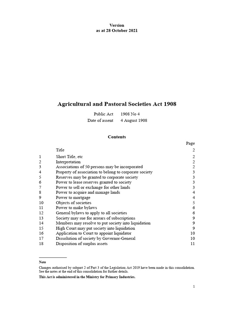 Agricultural and Pastoral Societies Act | PDF | Mortgage Law ...