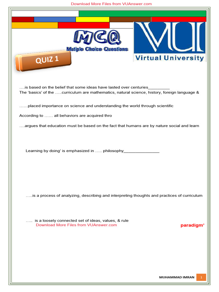 EDU402 - ALL IN ONE FILE MCQs | PDF | Curriculum | Learning