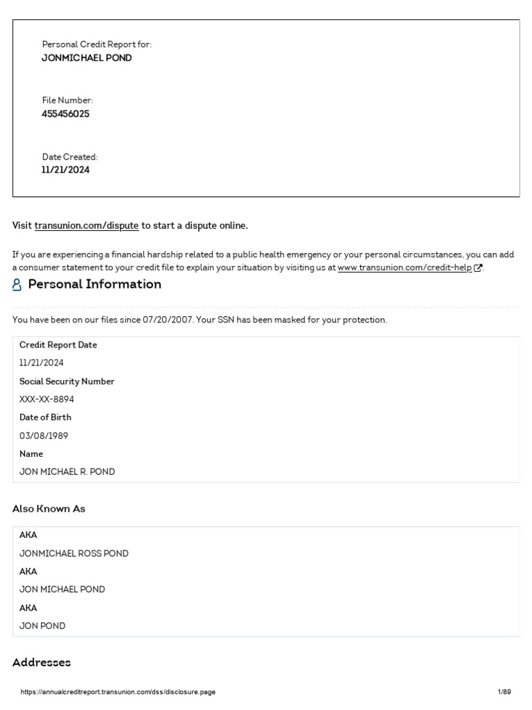 TransUnion Credit Report Summary | PDF | Credit | Finance & Money ...