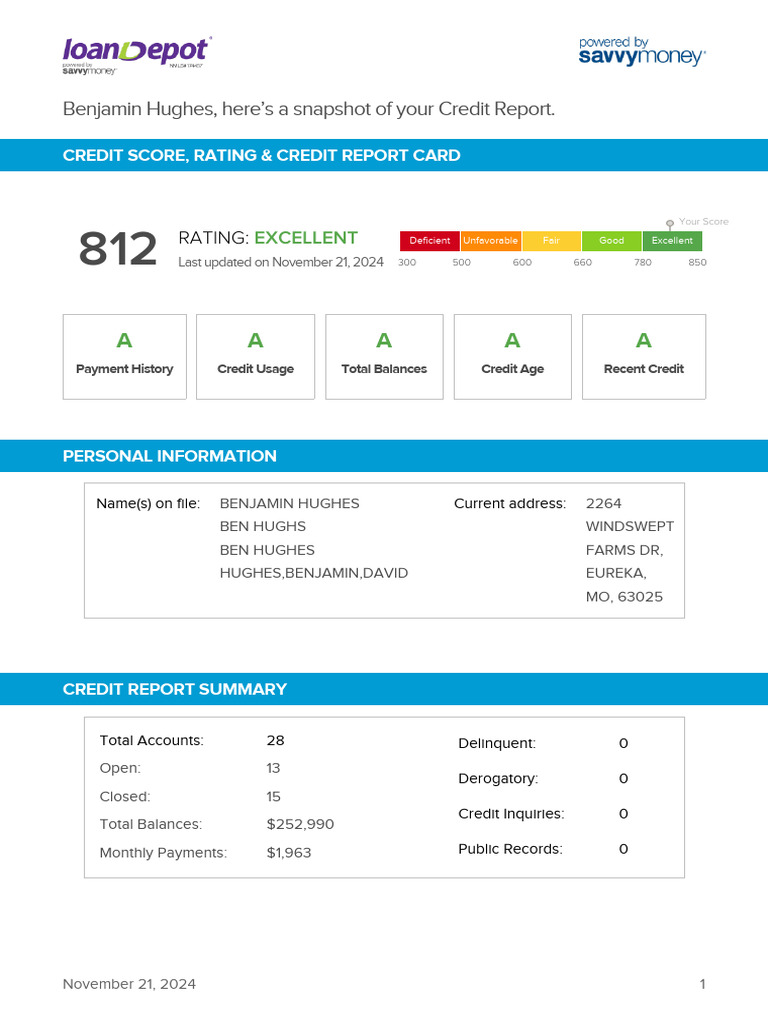 Benjamin's Credit Report Summary | PDF | Annual Percentage Rate | Credit