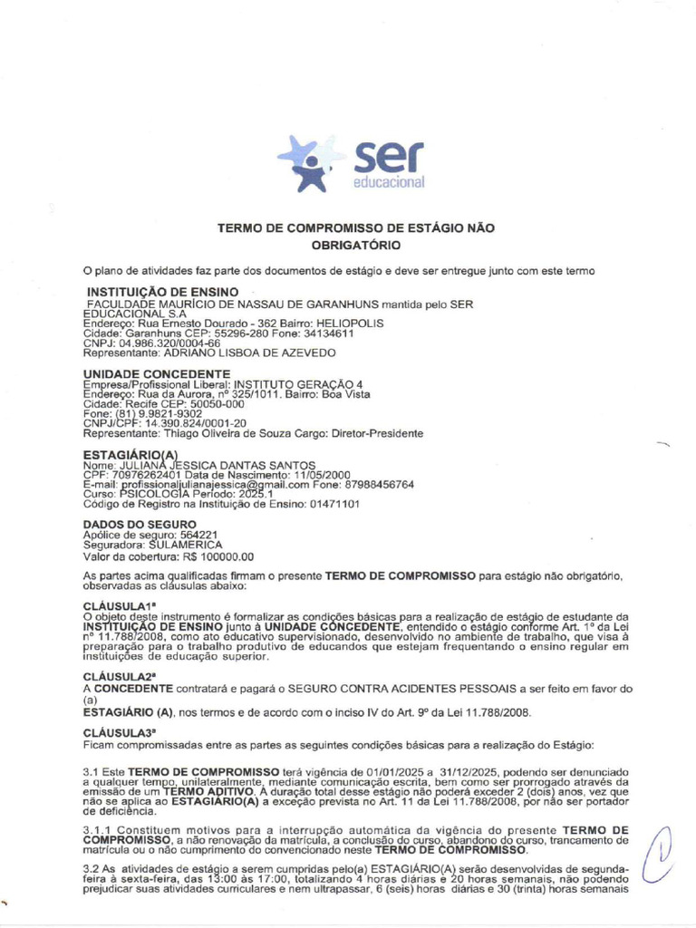 Contrato EstÃ¡gio Ju | PDF