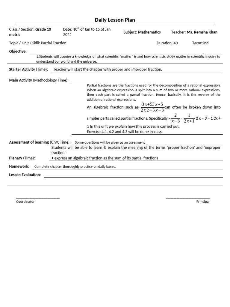 Daily Lesson Plan Format (1) - Grade 10matric Week1 | PDF | Lesson Plan ...