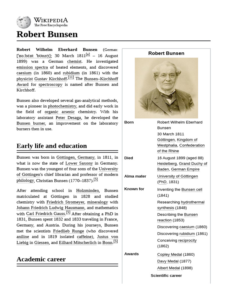 Robert Bunsen | PDF | Physical Sciences | Chemistry