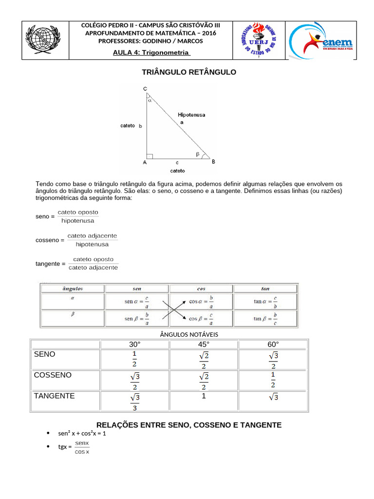 Trigonometria Triângulos Retãngulo | PDF | Trigonometria | Triângulo