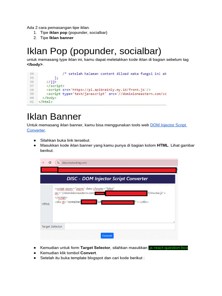 Cara Pasang Iklan Pop dan Banner | PDF