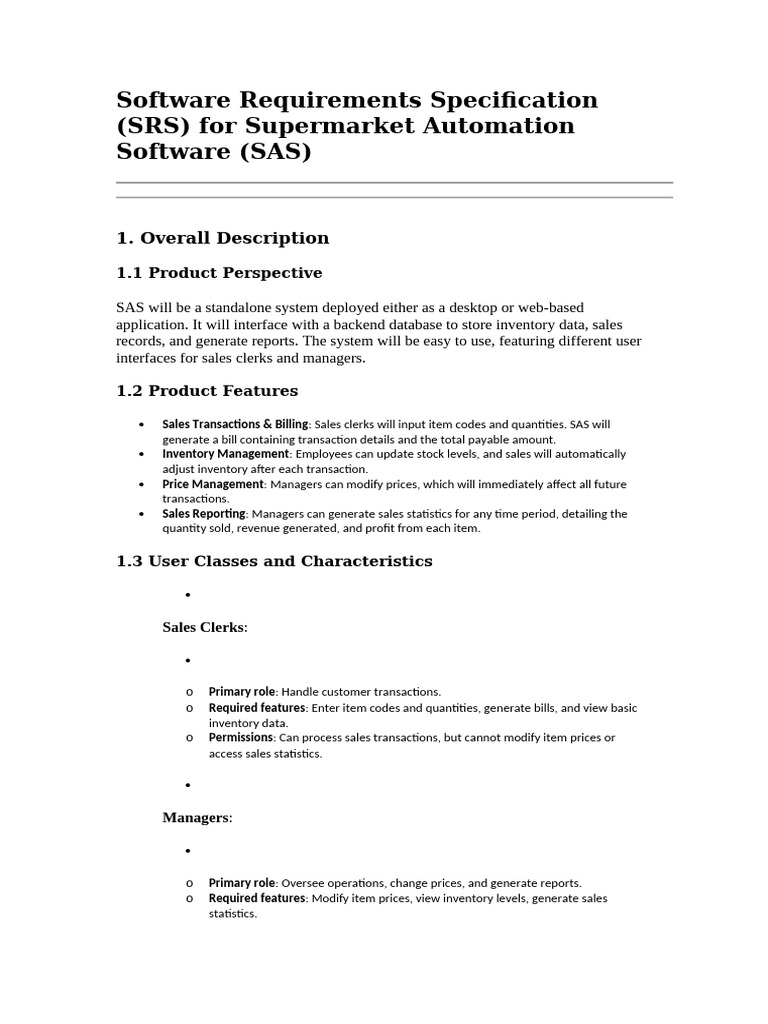 Software Requirements Specification | PDF | Sales | Inventory