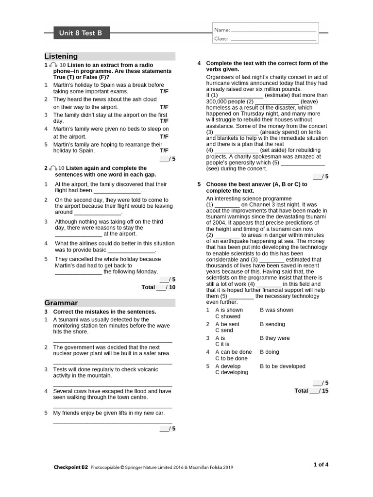 Checkpoint_B2_Unit_8_Test_B | PDF | Tsunami | Flood