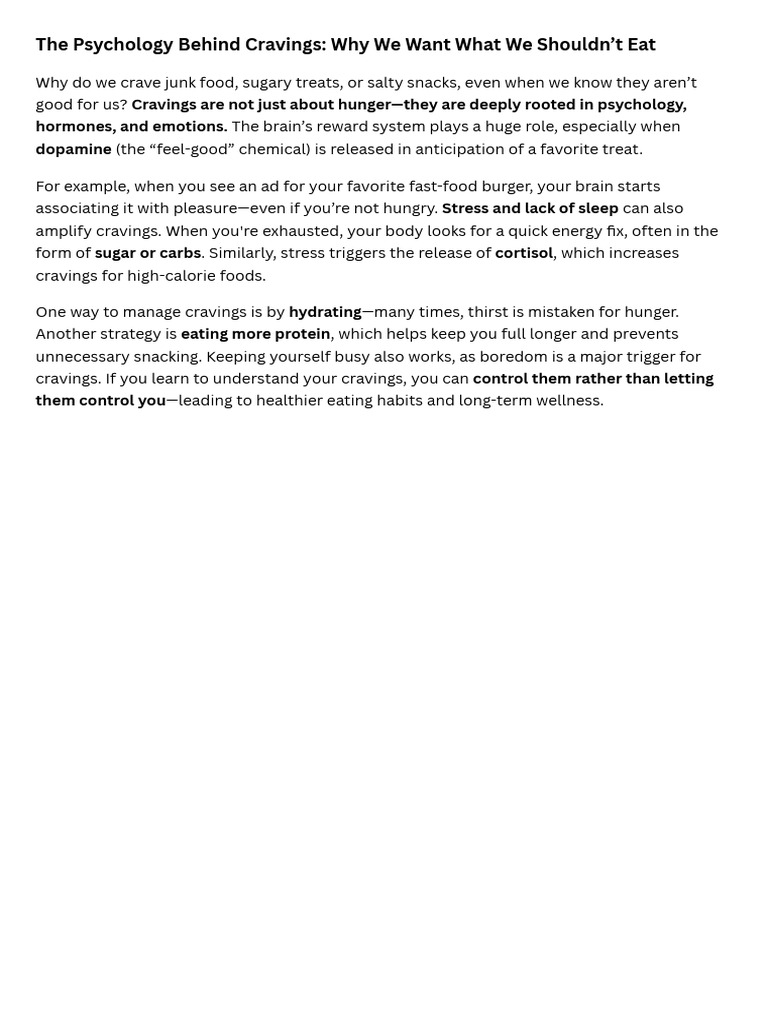 The Psychology Behind Cravings Why We Want What We Shouldn’t Eat | PDF