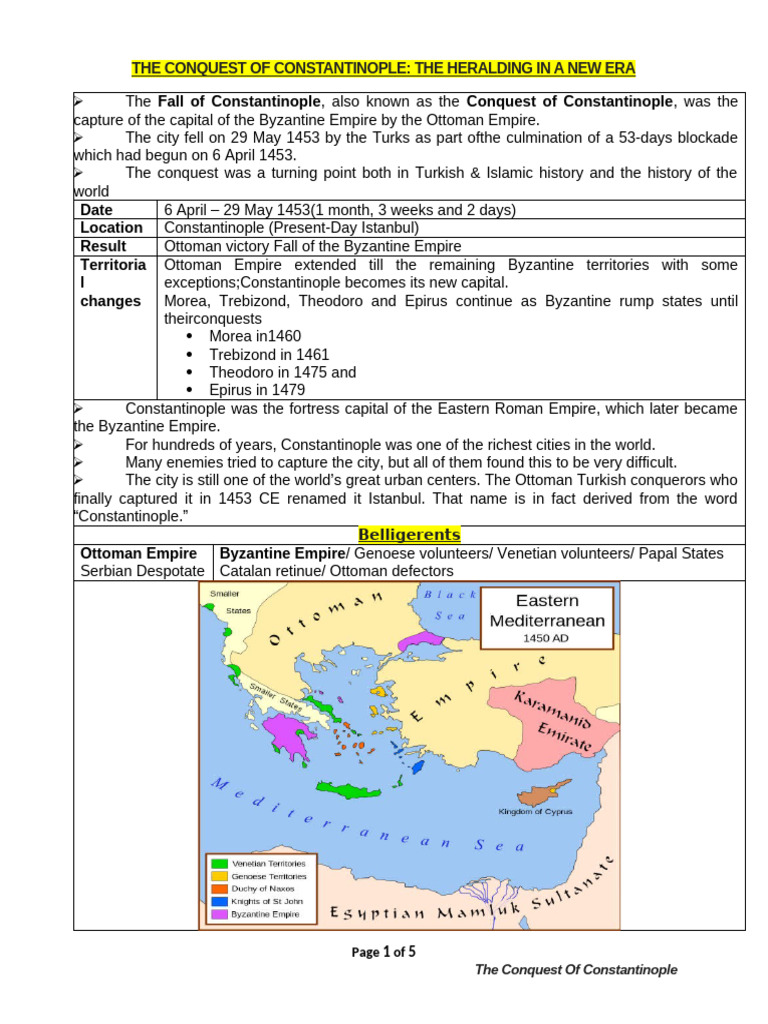 Fall of Constantinople Part 1 | PDF | Constantinople | Byzantine Empire