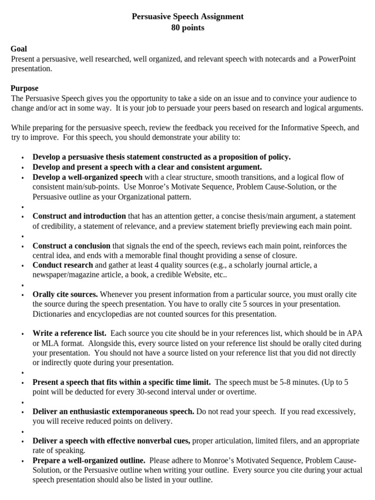 Persuasive Speech Assignment | PDF | Rhetoric | Argument