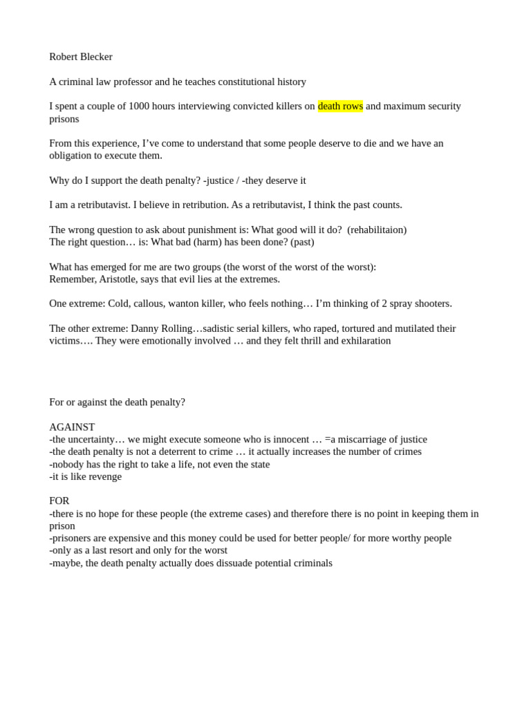 Death Penalty Debate: Retributivism Explained | PDF