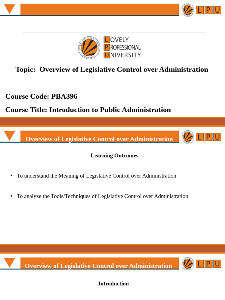 Overview of Legislative Control Over Administration | PDF | Legislature ...