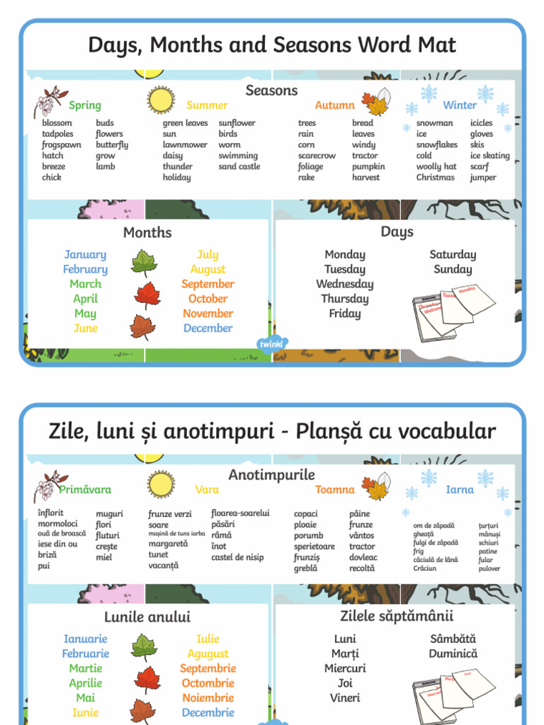 Ro t t 24133 Days Months and Seasons Word Mat English Romanian Ver 1 | PDF