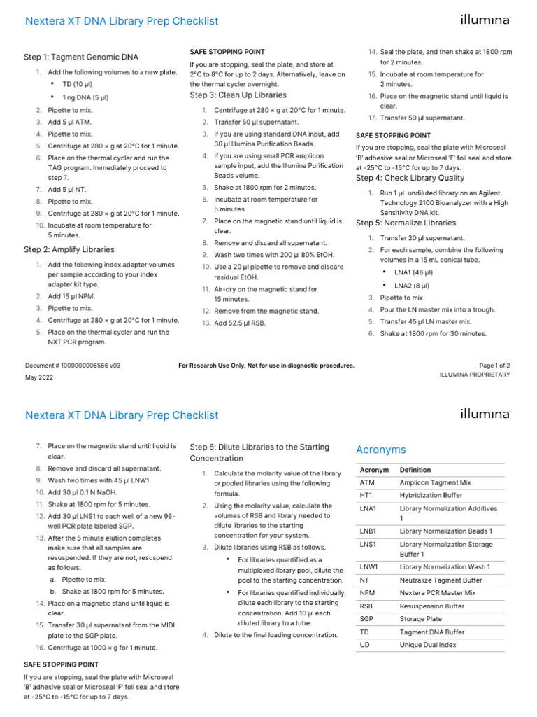 Nextera XT Library Prep Checklist 1000000006566 03 | PDF | Polymerase ...