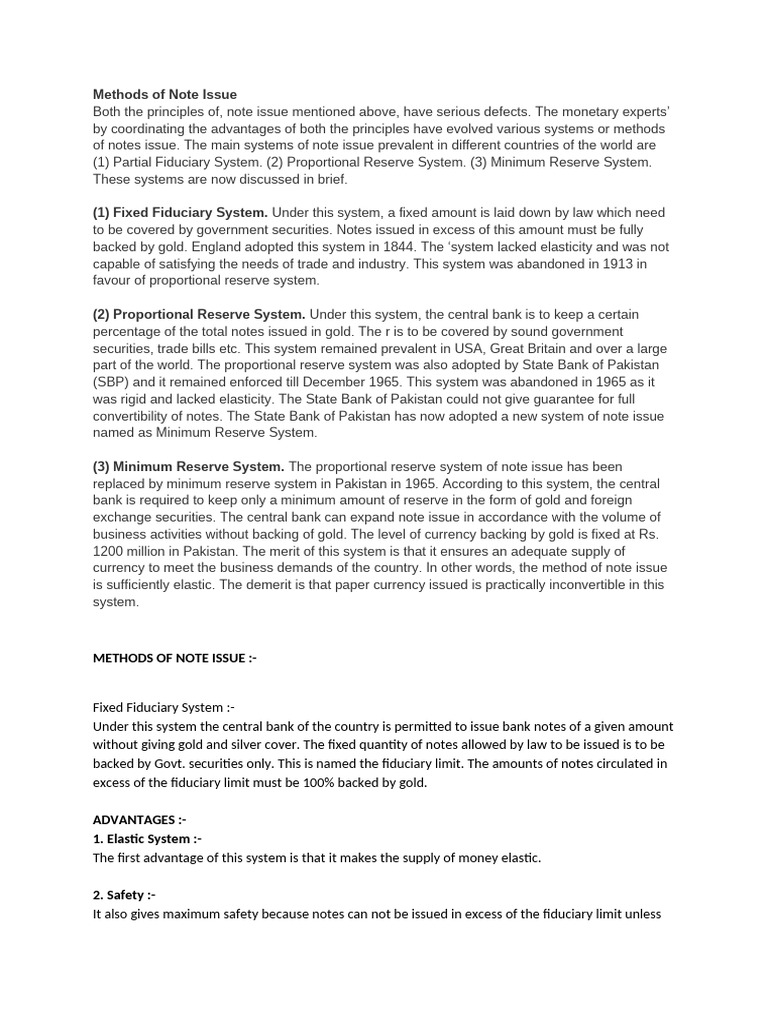 Methods of Note Issue | PDF | Money | Currency