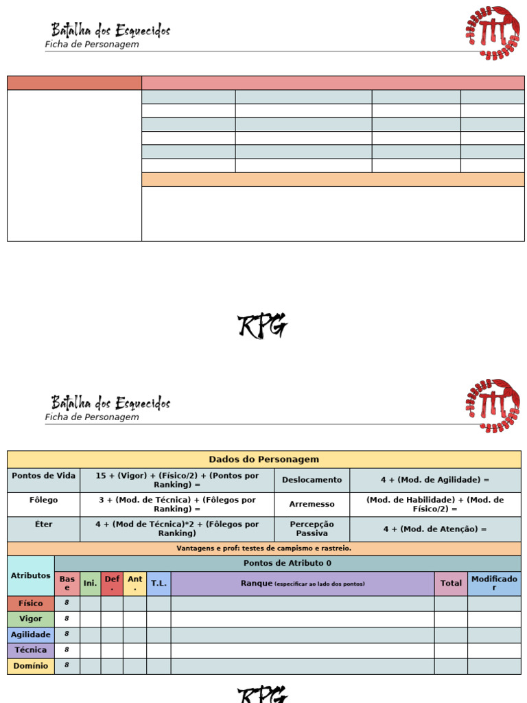 Cópia de Ficha Base Do Jogador - RPG Limiar Crescente | PDF