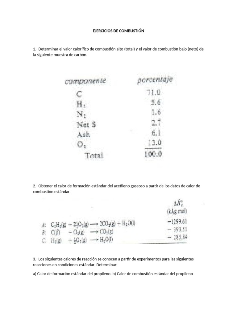 EJERCICIOS DE COMBUSTIÓN | PDF