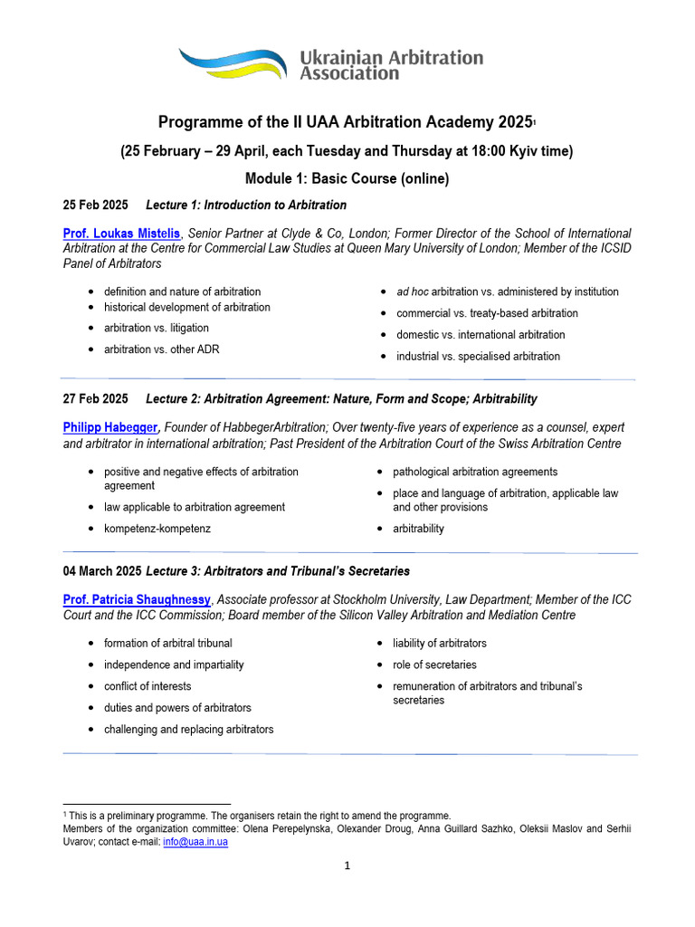 Draft Program - HS - 22012025 | PDF | Arbitration | Arbitral Tribunal