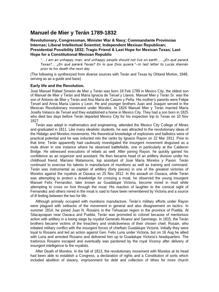 Manuel de Mier y Terán 1789-1832 | PDF | Mexico