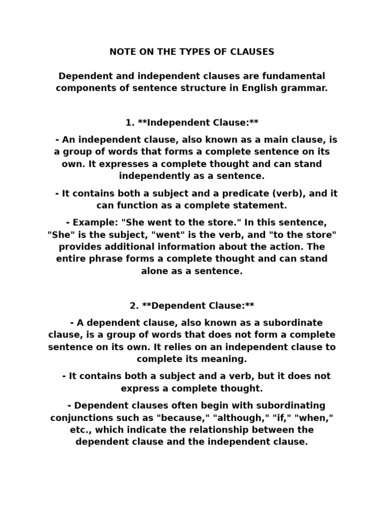 Note On The Types of Clauses | PDF
