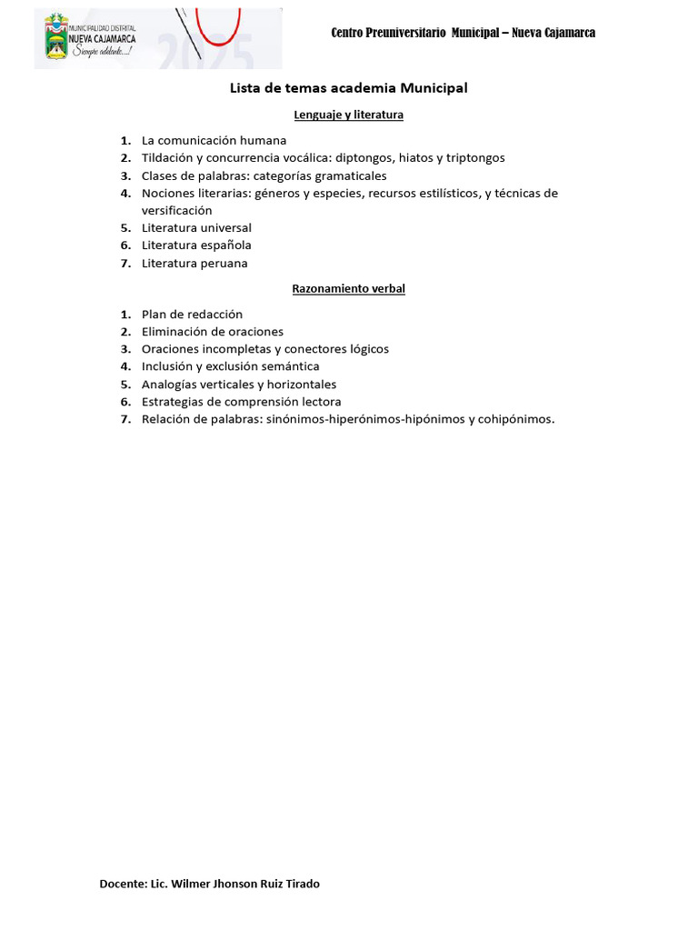 Lista de Temas Academia Municipal | PDF