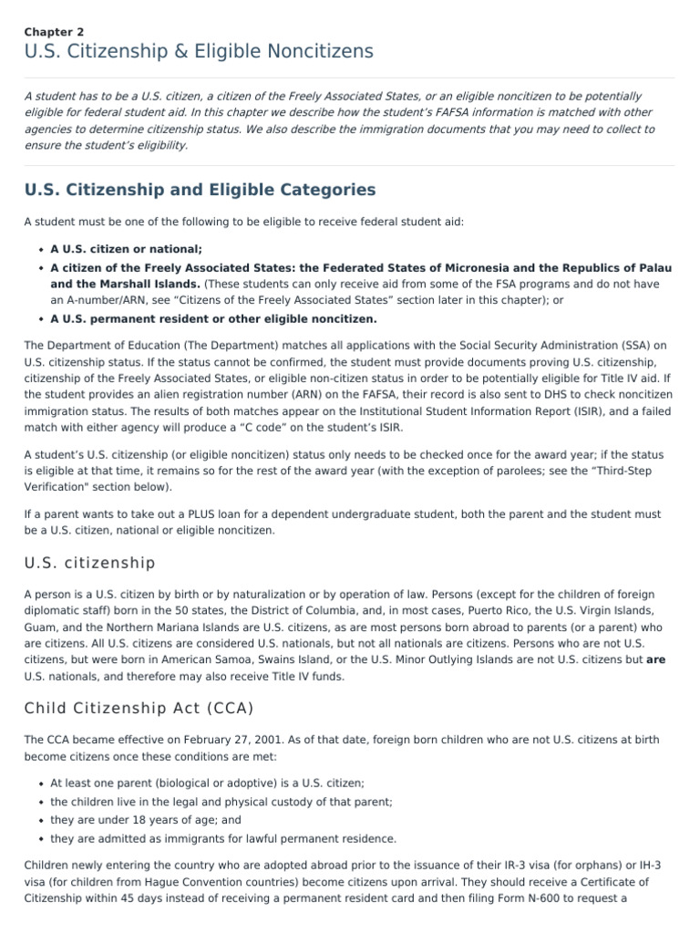 U.S. Citizenship for Federal Student Aid | PDF | United States ...