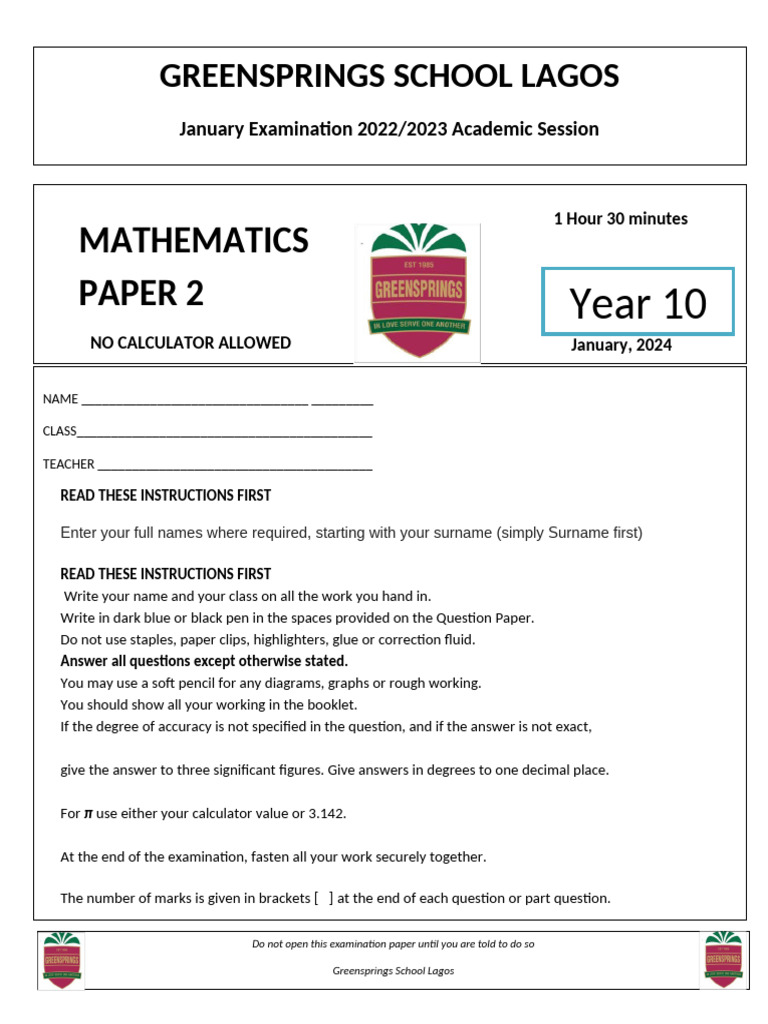 Year 10 Maths P2 V1 | PDF