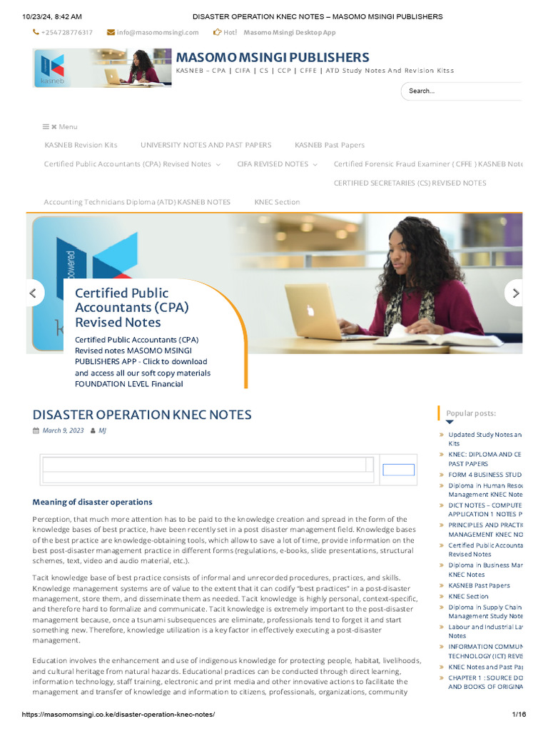 DISASTER OPERATION KNEC NOTES – MASOMO MSINGI PUBLISHERS | PDF ...