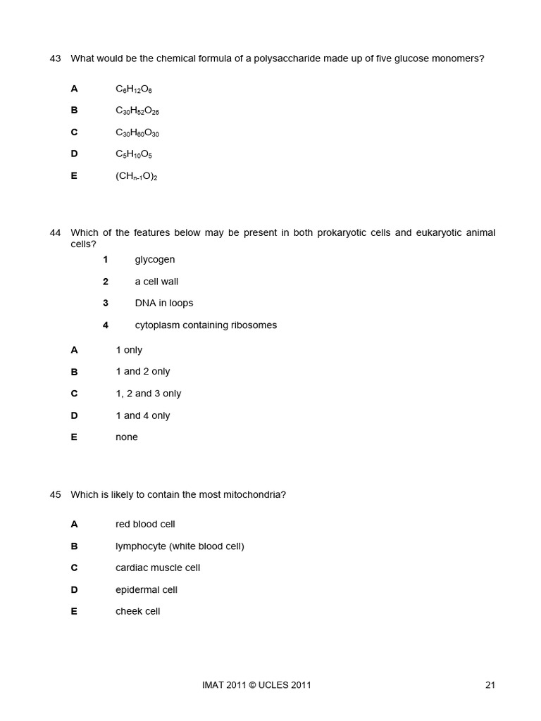 Imat Past Paper 2011 Part5 | PDF | Cell (Biology) | Cellular Respiration