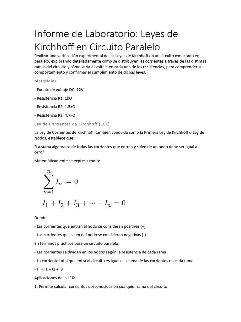 Verificación de Leyes de Kirchhoff en Paralelo | PDF | Red eléctrica ...