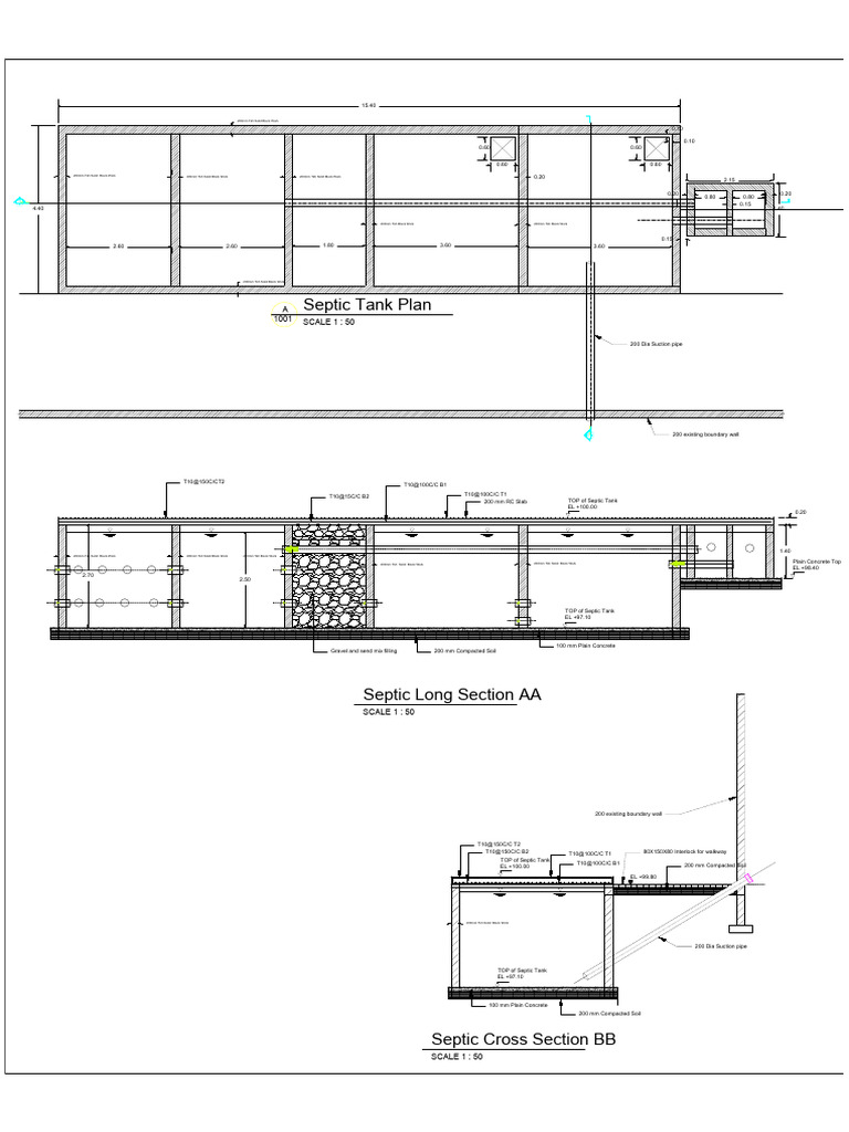 Septic Tank Long and Cross Section | PDF | Building Technology ...