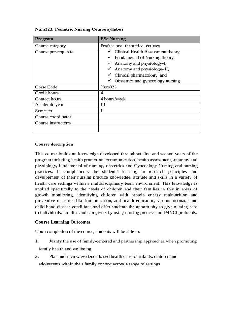 Course Distribution of Pedi Syllabus | PDF | Breastfeeding | Infants