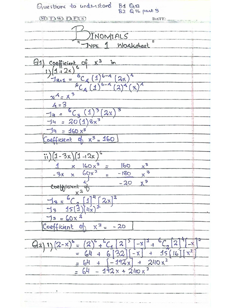 Binomials Worksheets | PDF