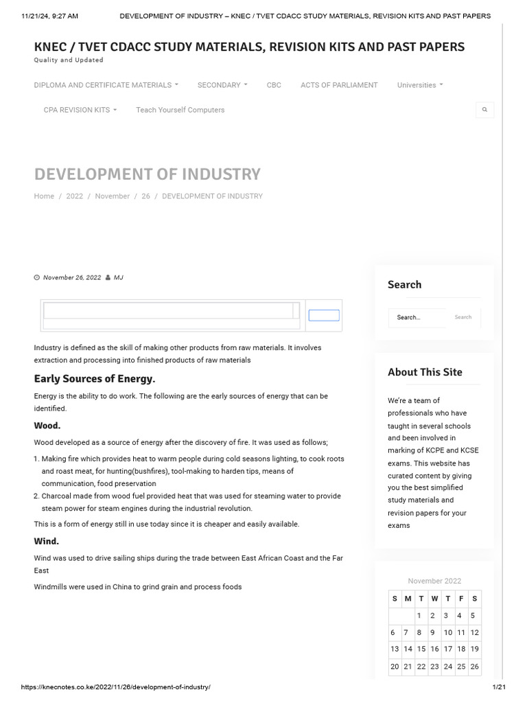 Development of Industry - Knec - Tvet Cdacc Study Materials, Revision ...