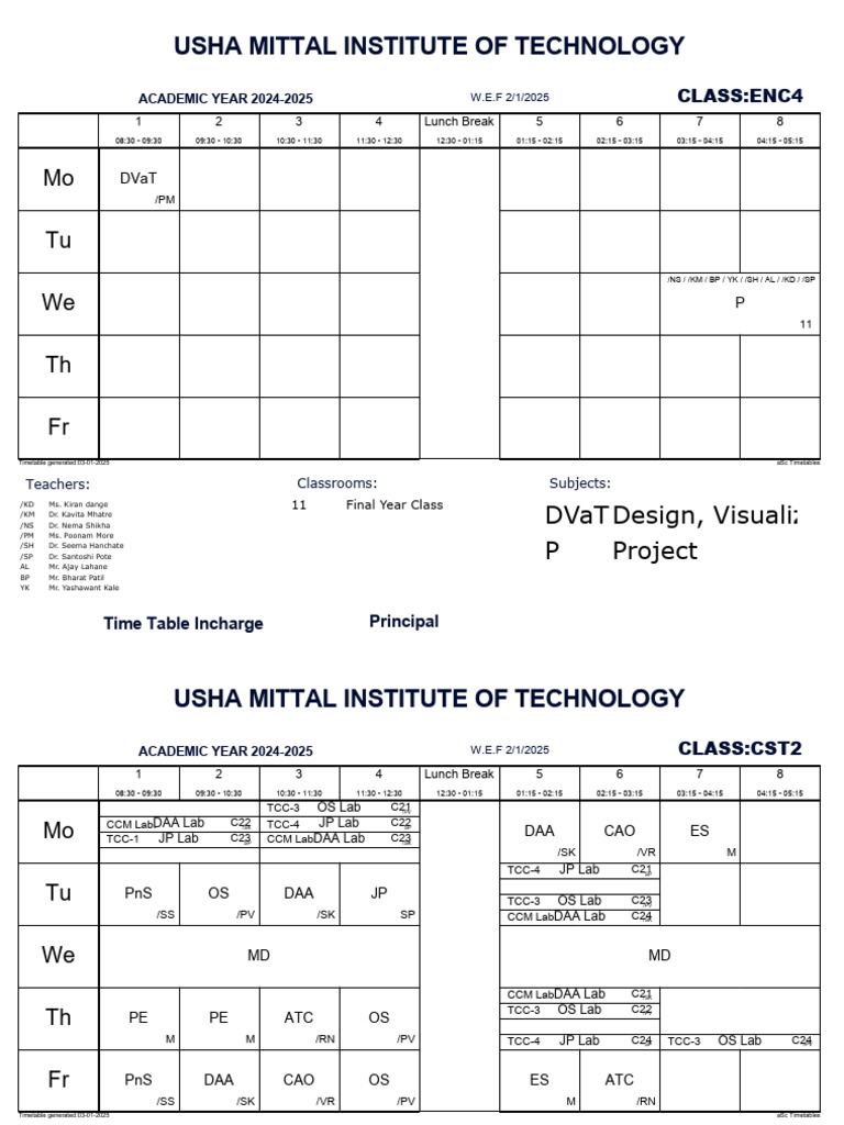 UMIT 2024-2025 Timetable Overview | PDF | Computing | Information Technology