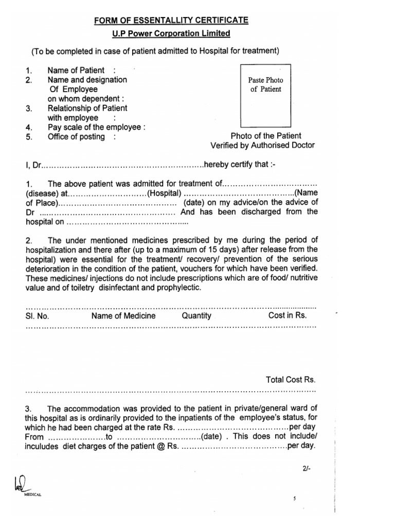 13072012031941form Medical Ess Certi | PDF